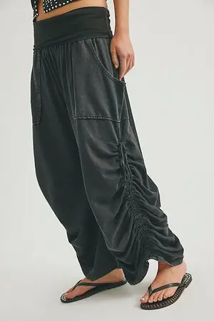 Free People Low-rise Wide-leg Knit Pants With Drawstring Hem