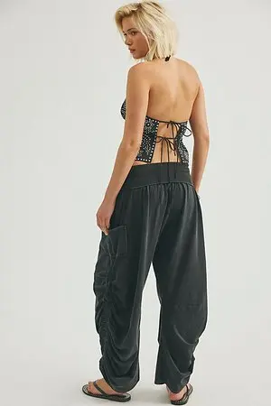 Free People Low-rise Wide-leg Knit Pants With Drawstring Hem