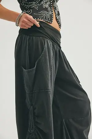 Free People Low-rise Wide-leg Knit Pants With Drawstring Hem
