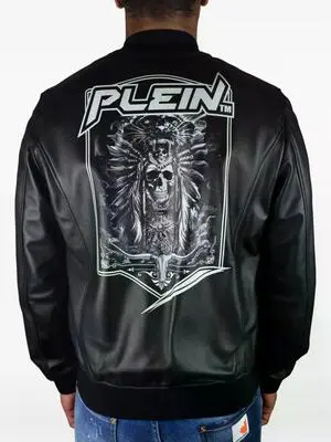 Philipp Plein Skull Leather Zip Jacket