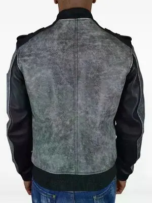 Philipp Plein Leather Jacket With Logo Button Detail