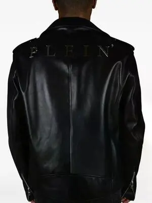 Philipp Plein Asymmetric Zip Leather Biker Jacket
