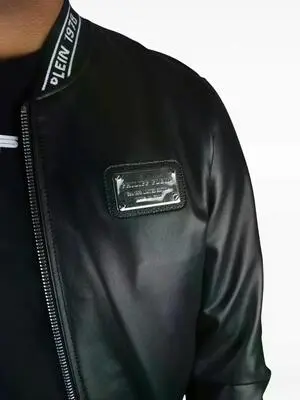 Philipp Plein Logo Leather Bomber Jacket