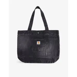 Carhartt Work In Progress Logo Patch Paint Splatter Denim Tote Bag - Black