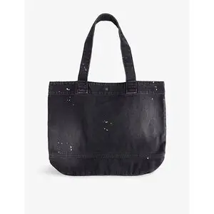 Carhartt Work In Progress Logo Patch Paint Splatter Denim Tote Bag - Black