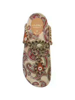 Malìparmi Beaded Paisley Print Thong Sandals
