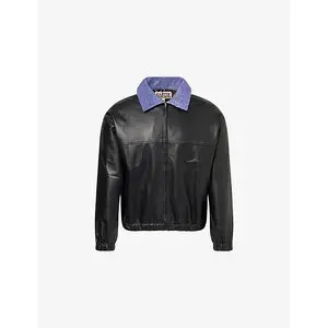 KARTIK RESEARCH Kantha Contrast Collar Leather Jacket