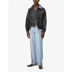 KARTIK RESEARCH Kantha Contrast Collar Leather Jacket