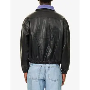 KARTIK RESEARCH Kantha Contrast Collar Leather Jacket