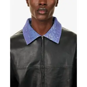 KARTIK RESEARCH Kantha Contrast Collar Leather Jacket