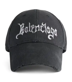 Balenciaga Distressed Sketchy Logo Baseball Cap - Black