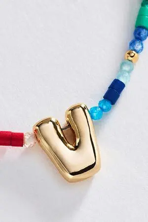 Anthropologie Mini Beaded Bubble Initial Necklace V