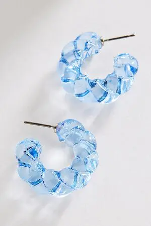 Anthropologie Twisted Glass Hoop Earrings - Blue