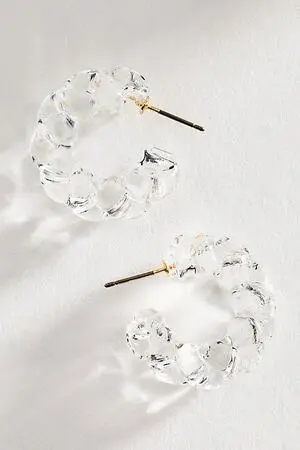 Anthropologie Twisted Glass Hoop Earrings - Clear