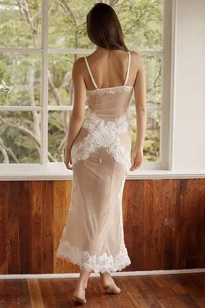 KILO BRAVA Embroidered Sheer Maxi Slip Dress