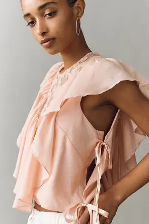 Anthropologie Sheer Ruffle Top