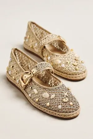 Dolce Vita Raffia Shell Mary Jane Flats - Gold