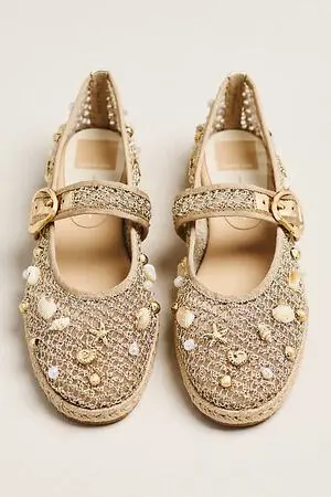 Dolce Vita Raffia Shell Mary Jane Flats - Gold