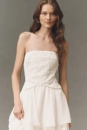 Bhldn Strapless Lace & Tiered Maxi Dress