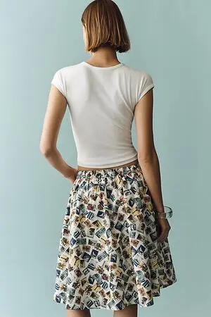 Maeve Jacie Poplin Printed Midi Skirt - Blue Pattern