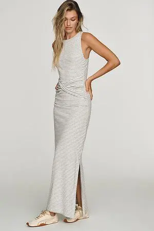 DAILY PRACTICE Striped Ribbed Midi Dress - Light Grey