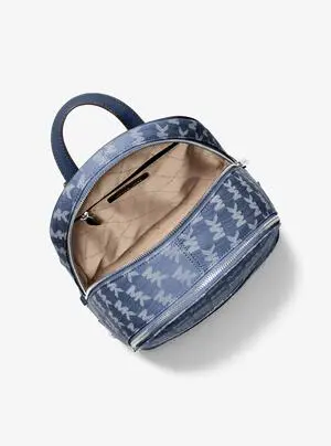 Michael Kors Rhea Medium Logo Jacquard Denim Backpack - Blue