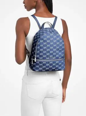 Michael Kors Rhea Medium Logo Jacquard Denim Backpack - Blue