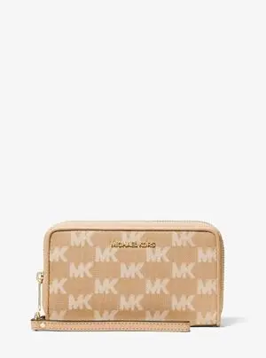 Michael Kors Jet Set Travel Large Logo Jacquard Denim Smartphone Wallet - Brown