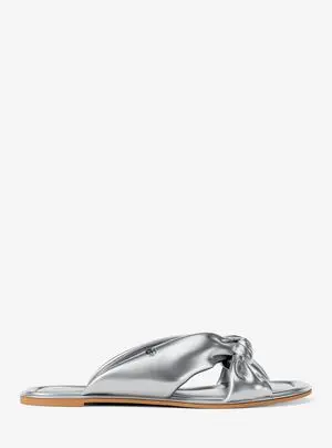 Michael Kors Elena Metallic Knot Slide Sandals - Silver