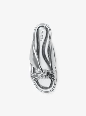 Michael Kors Elena Metallic Knot Slide Sandals - Silver