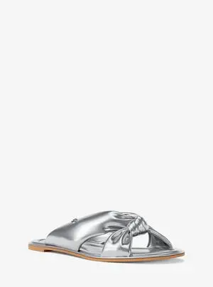 Michael Kors Elena Metallic Knot Slide Sandals - Silver