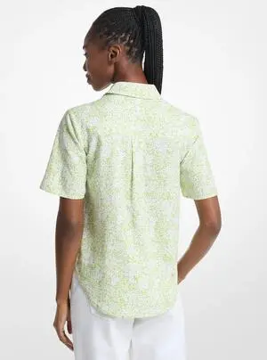 Michael Kors Floral Print Linen Blend Camp Shirt