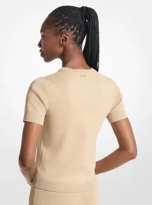 Michael Kors Laser Cut Metallic Stretch Knit Top - Gold
