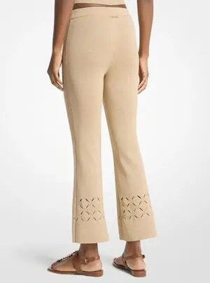 Michael Kors Laser Cut Metallic Stretch Knit Cropped Pants - Gold