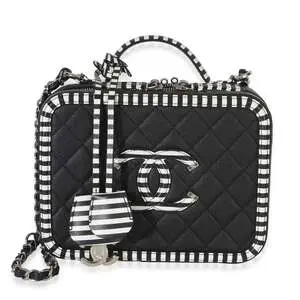 Chanel Quilted Caviar Cc Filigree Vanity Case - Black