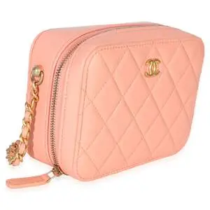 Chanel Coral Quilted Lambskin Pearl Crush Camera Vanity Case