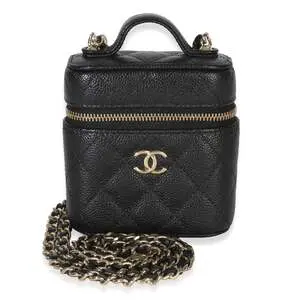 Chanel Quilted Caviar Handle Vanity Case With Chain