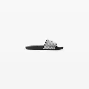 Alexander Wang Embellished Crystal Pool Slide Sandals - Black/silver