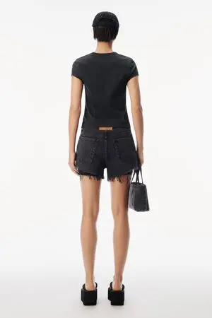 Alexander Wang Fitted Crystal Hotfix Logo T-shirt - Washed Black