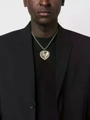 Vetements Crystal Embellished Heart Necklace - Silver
