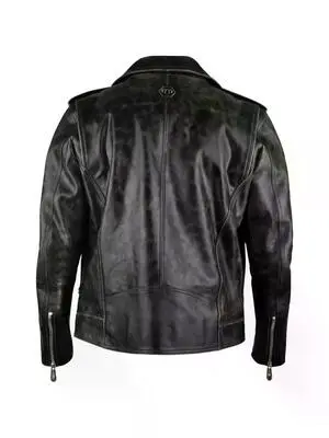 Philipp Plein Leather Biker Jacket - Black