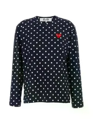 Play Comme Des Garcon Polka Dot Heart Patch Long Sleeve T-shirt - Blue