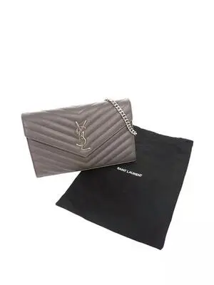 Saint Laurent Grain De Poudre Matelassé Chevron Classic Cassandre Chain Wallet Crossbody Bag - Brown