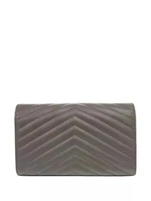 Saint Laurent Grain De Poudre Matelassé Chevron Classic Cassandre Chain Wallet Crossbody Bag - Brown