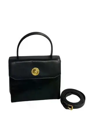 Celine 20th Century Calfskin Star Ball Top Handle Bag Satchel - Black