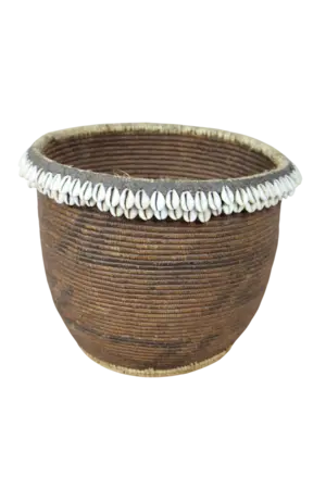 Botanical Boys Neutrals / Vintage Tutsi Basket Rwanda With Cowrie Shells One Zero Six Thirteen - Brown