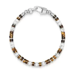 NIALAYA JEWELRY White Howlite And Tiger's Eye Beaded Bracelet - Brown/white