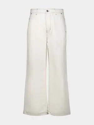 AMI Paris Wide Leg Denim Trousers - Cream
