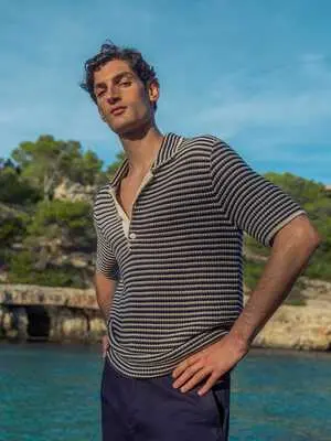 Orlebar Brown Night Iris Lowry Stripe Crochet Polo - Blue