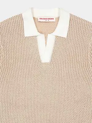 Orlebar Brown Biscuit Horton Chevron Crochet Polo